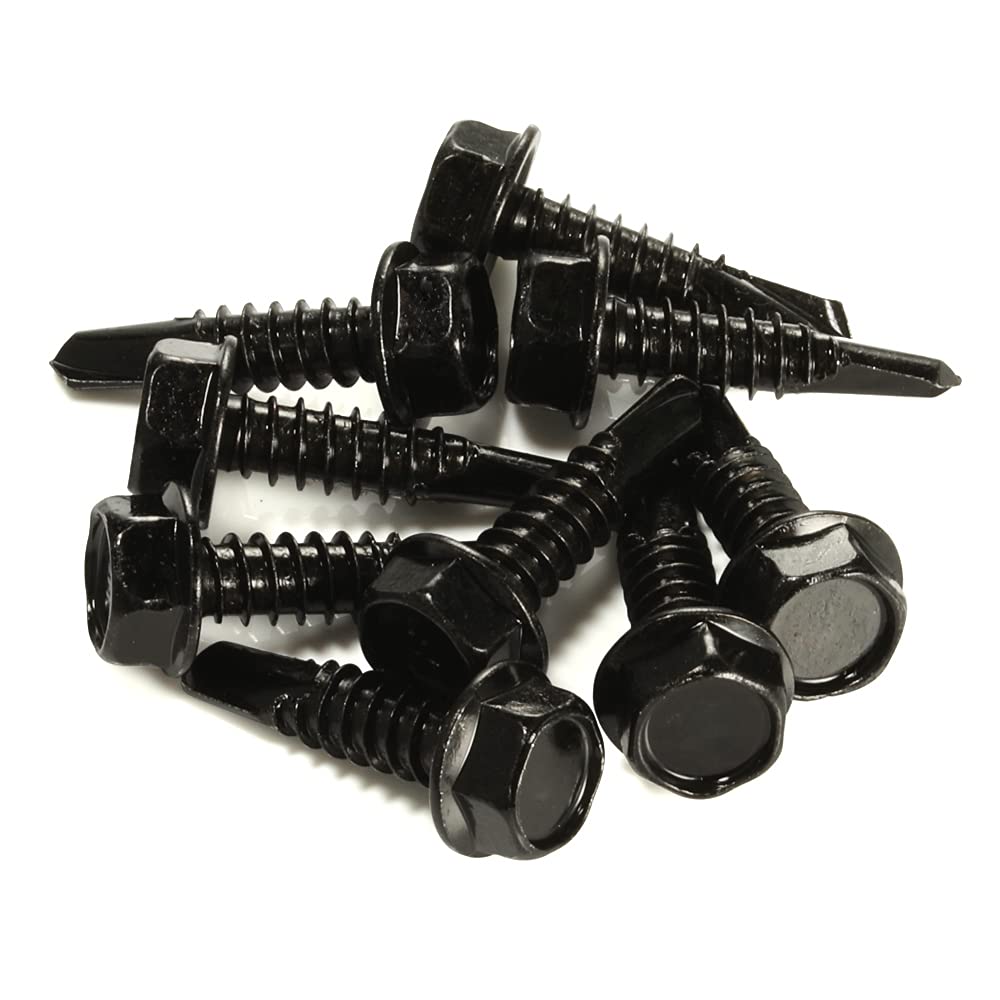 #14 x 3/4" Hex Washer Head Self Drilling Screws, Self Tapping Sheet Metal Tek Screws, 410 Stainless Steel, Black Oxide Finish, 50 PCS