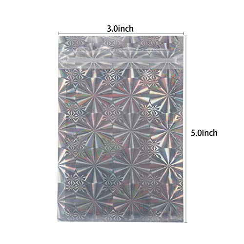 100 Pack Smell Proof Bags - 3x5 Inches Various Size Resealable Clear Ziplock Food Safe Holographic Rainbow Color