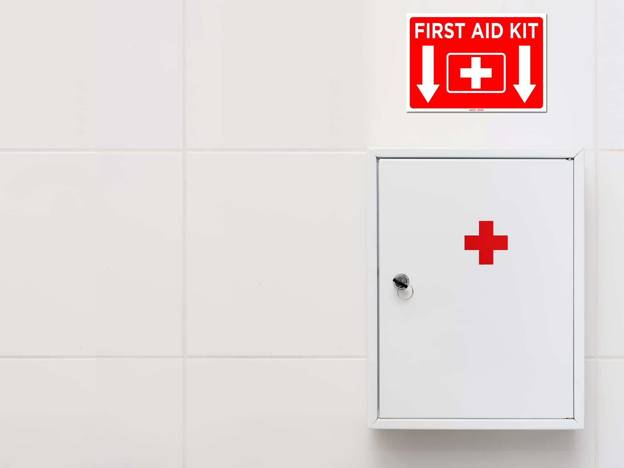(Set of 2) First Aid Kit Sign - 10" x 7" 4 Mil Vinyl - LAMINATED For Ultimate Protection & Durability - Self Adhesive Decal - UV Protected & Weatherproof - Heavy Duty