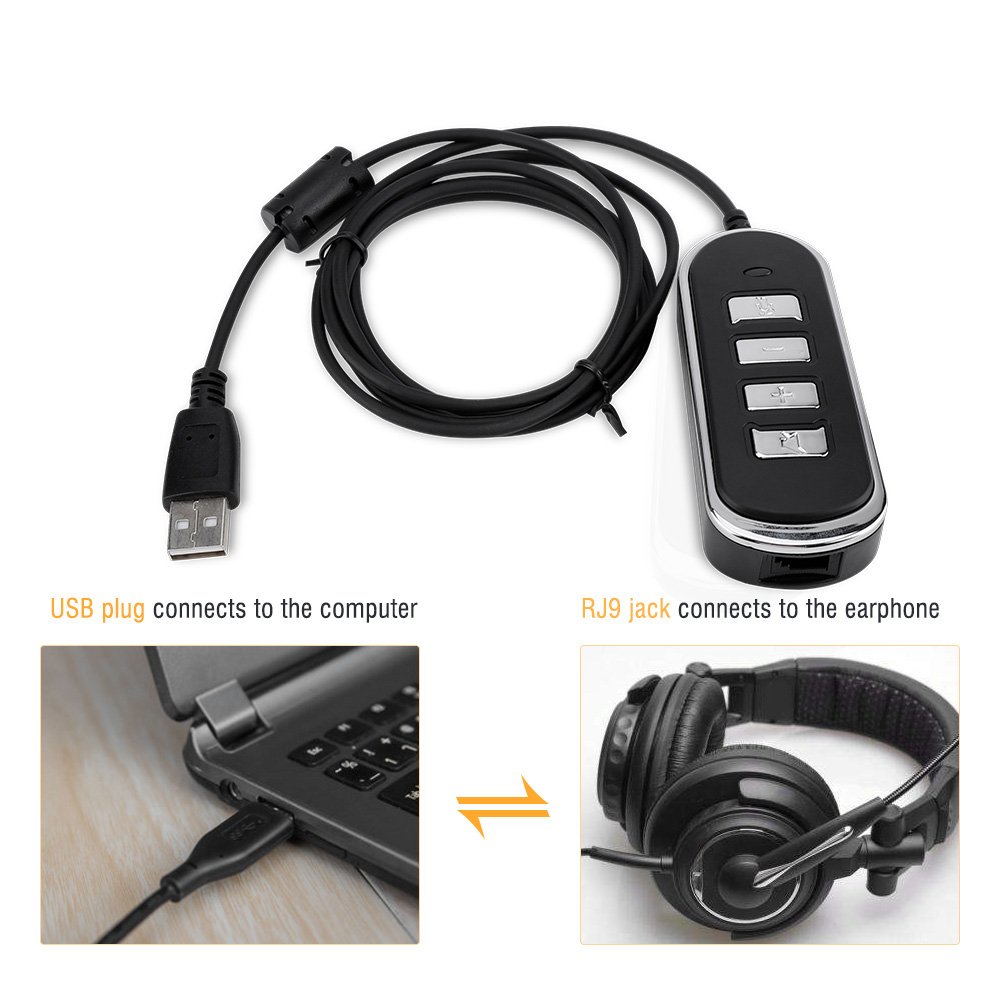 Zerone RJ9 to USB Audio Headphone Adapter with Control Box and Crystal Head Earphone