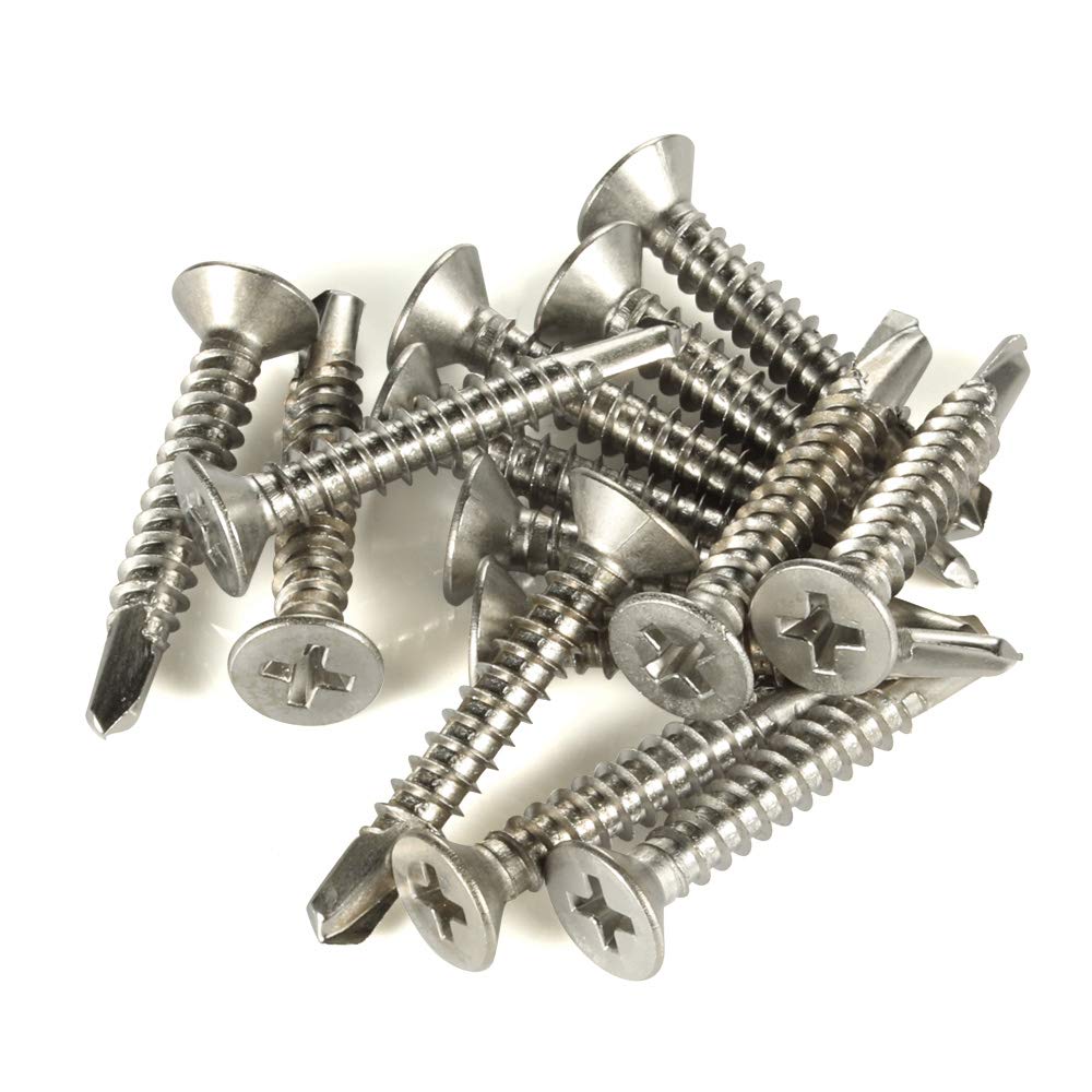 #6 x 1/2" Flat Head Self Drilling Screws Sheet Metal Screws, 410 Stainless Steel, 100 PCS