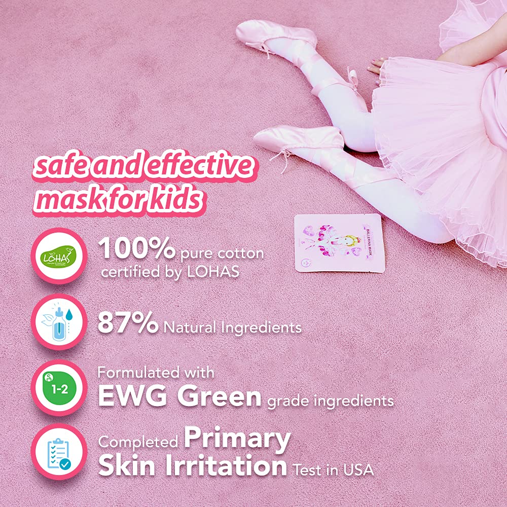 [ peach and ] Ballerina Face Mask Sheet for Kids, Children | Facial Mask made with 100% Cotton (5pcs)