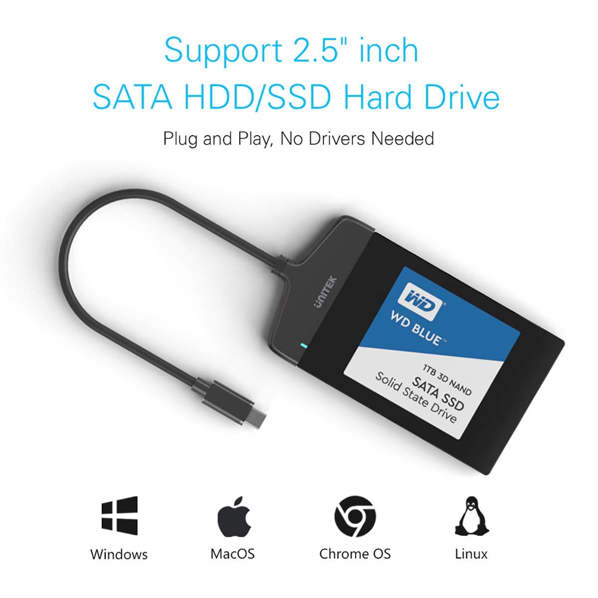 [Bundle] Unitek 4-Port USB 3.0 Hub Long Cable with Micro USB Charging Port and USB C Hard Drive Adapter