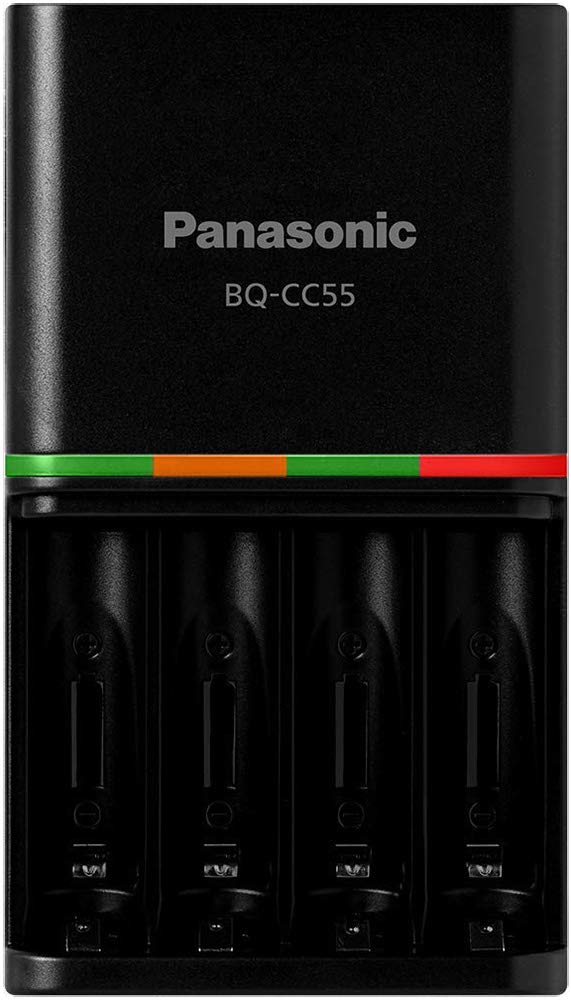 Eneloop Panasonic BK-3HCCA4BA pro AA High Capacity Ni-MH Pre-Charged Rechargeable Batteries, 4 Pack, Black & BQ-CC55KSBHA Advanced pro Rechargeable Battery 4 Hour Quick Charger, Black