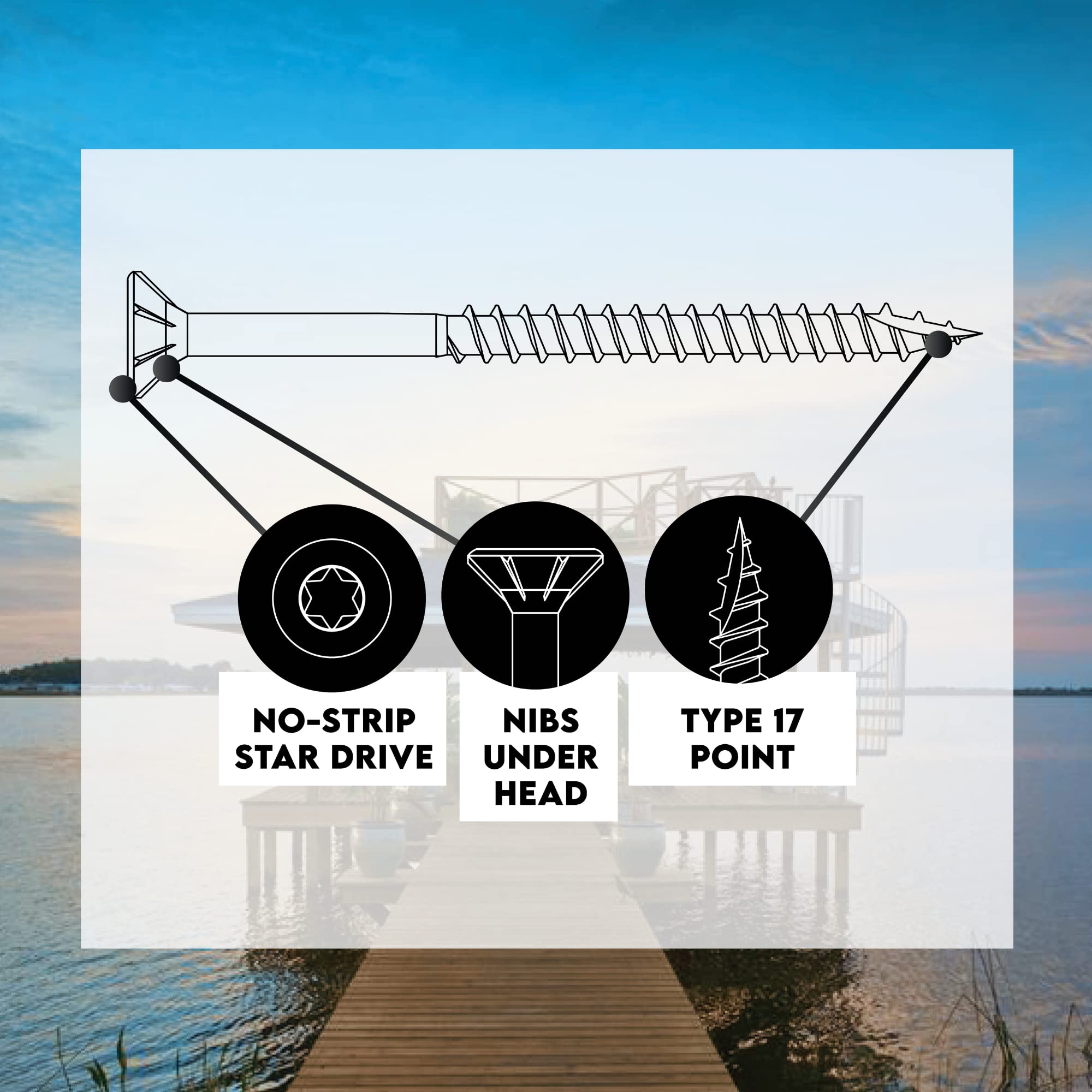 #8 X 1 5/8 Inch Stainless Steel Wood Screws 100 Pieces | Flat Head T20 Star Torx Drive | 304 Grade Stainless Steel Deck Screws | Allen's Trading Co. Eagle Claw Fasteners (Driver Bit Included)