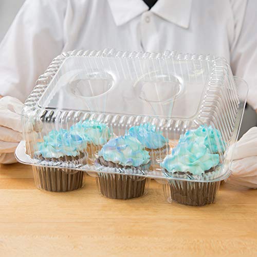 10 Cupcake Containers Plastic Disposable | High Dome Cupcake Boxes 6 Compartment Cupcake Holders Disposable Cupcake Carrier | Half Dozen Cupcake Trays | Durable Cup Cake Muffin Packaging Transporter