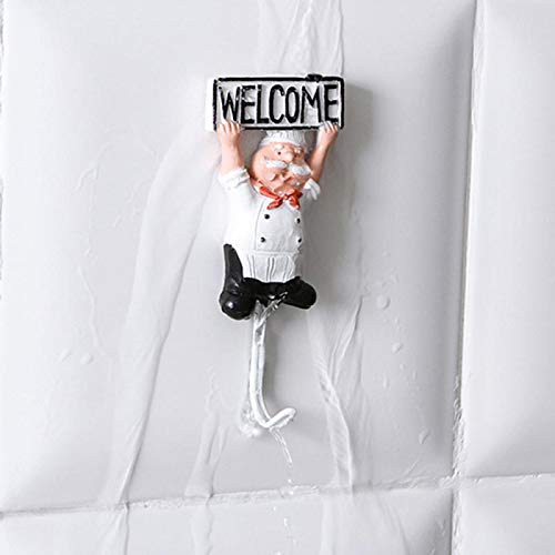 4 PCS Cute French Chef Design Adhesive Wall Hooks Heavy Duty Cook Wall Mount Rack Hook Hanger Kitchen Home Decoration