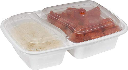 [25 Pack] Meal Prep Containers White 2 Compartment with Lids, Food Storage Bento Box, Microwavable, Disposable, Stir Fry | Lunch Boxes | BPA Free | Freezer/Dishwasher Safe (32 oz)