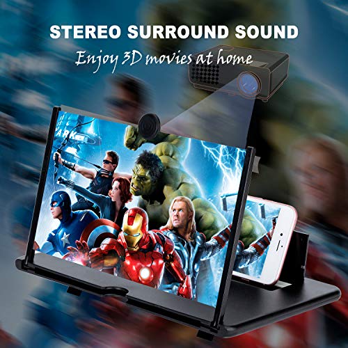 12'' 3D Phone Screen Magnifier – HD Magnifier Projector Screen Enlarger for Videos, Movies, Games – Foldable Phone Stand with Screen Amplifier – Supports All Smartphones (Black)