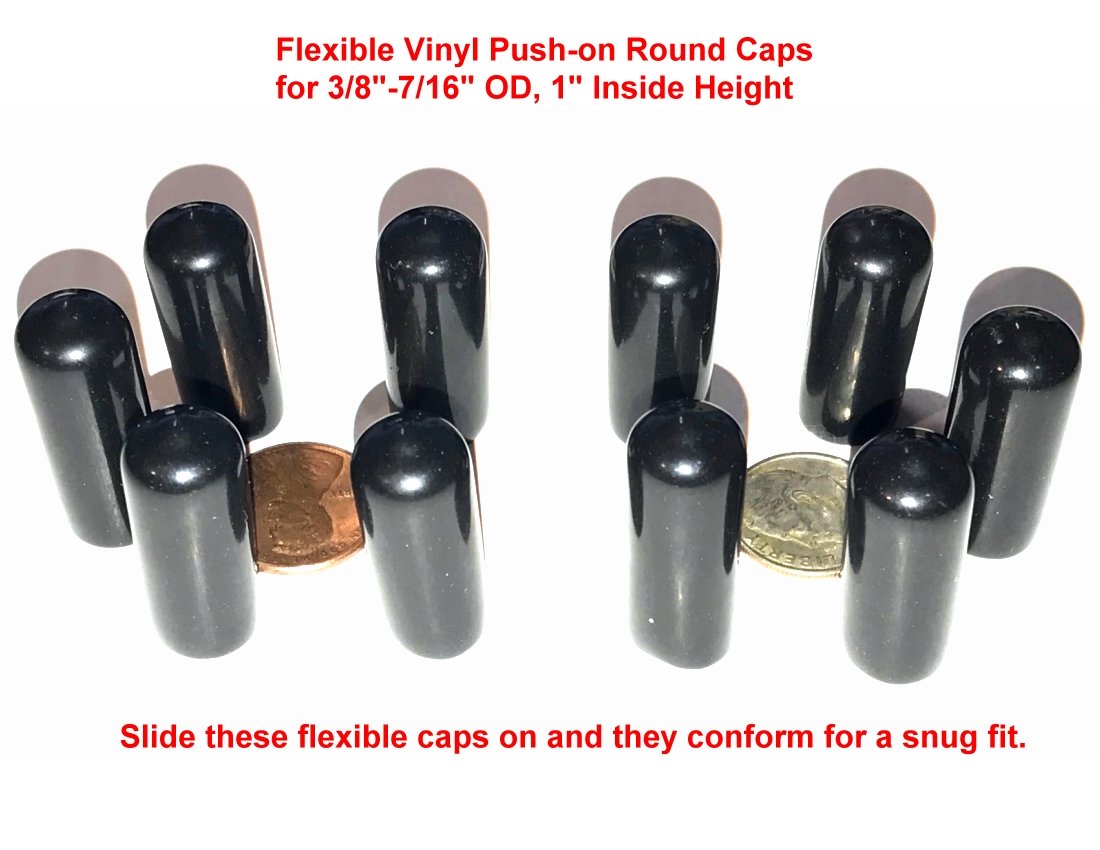 USA Make (75 Piece)β Assorted 1/8" to 1" Black Vinyl Round End Cap Cover for Pipe Plastic Tube Hub Caps Tubing Bolt Screw Rubber Thread Protector Safety Cover