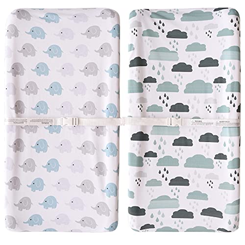 Gina Era Changing Pad Cover, 100% Jersey Knit Organic Cotton Changing Pad Covers, Super Soft and Comfortable, 2 Pack, Diaper Changing Pad Cover for Baby Girl and Boy (Blue)