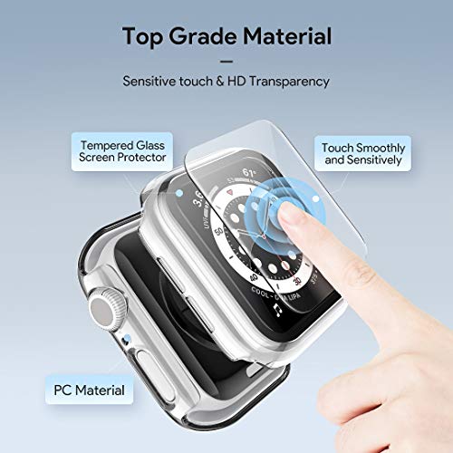 2 Pack HATOSHI for Apple Watch Case 40mm Series SE, 6, 5, 4 with Built-in Tempered Glass Screen Protector, Ultra-Thin All Around Protective Glass Screen Cover for iWatch 40mm, Clear