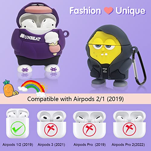 [2Pack] Cute AirPods Cartoon Character Case for AirPod 2/1, Unique Design Funny Fun Kawaii 3D Cartoon Characters Advanced Soft Silicone AirPods 2&1 Case Cover for Men Women