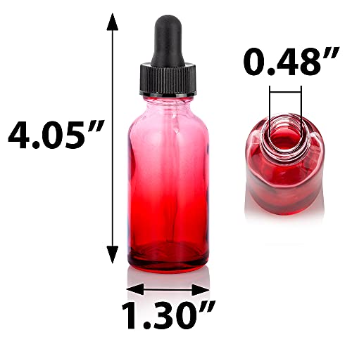 JUVITUS 1 oz / 30 ml Red Faded Glass Boston Round Bottle with Black Dropper (12 pack)