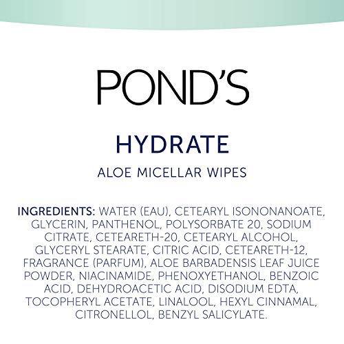 POND'S Vitamin Micellar Makeup Remover Wipes for Dry Skin, Skin Care Hydrating Aloe Vera Daily Face Wipes Remove Dirt, Waterproof Makeup, 25 Count, 4 Pack