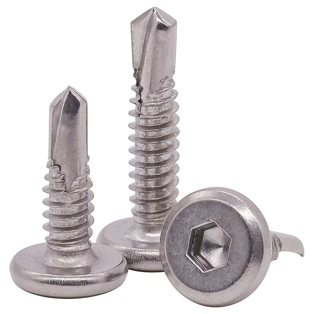 #12 x 3/4" Flat Socket Head Self Tapping Screws Sheet Metal Screws 50 of Pack, 410 Stainless Steel Self Drilling Screws, Bright Finish
