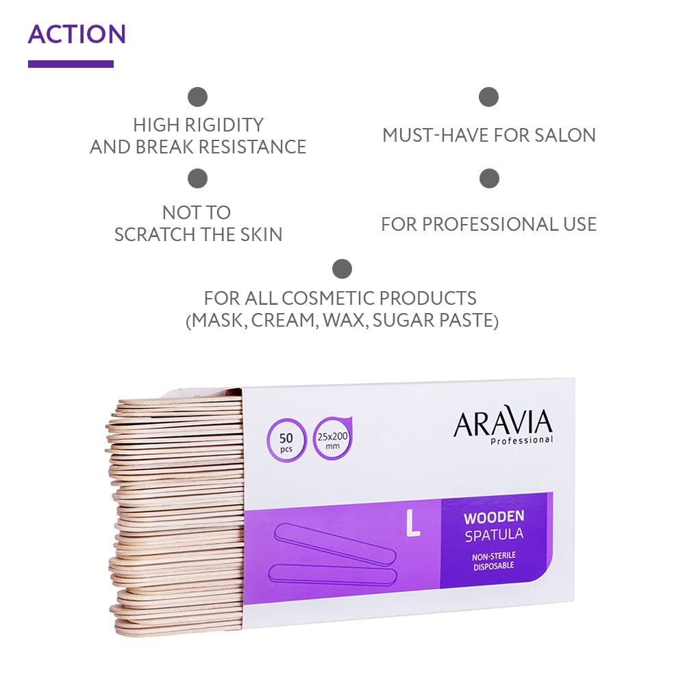 ARAVIA Wooden spatula Wax Waxing disposable L-Size 50 pcs./pack