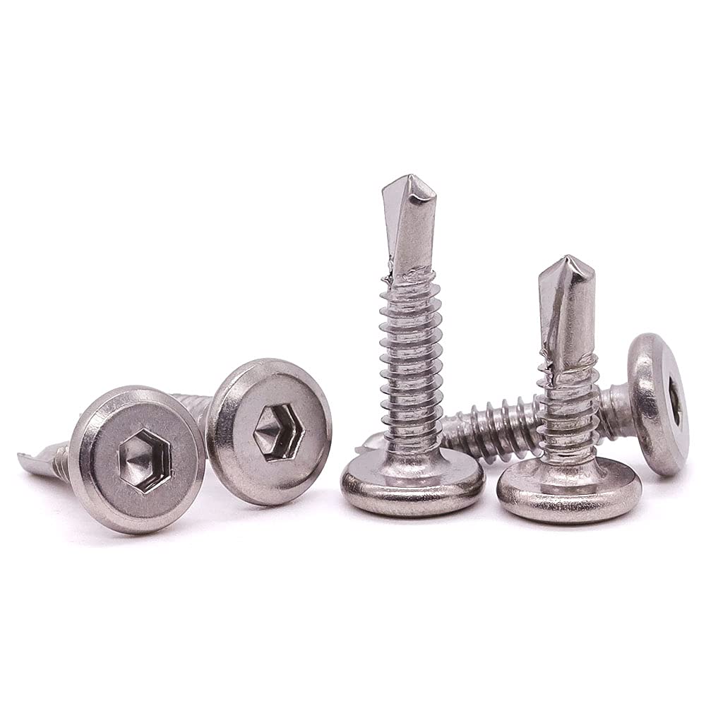 #12 x 3/4" Flat Socket Head Self Tapping Screws Sheet Metal Screws 50 of Pack, 410 Stainless Steel Self Drilling Screws, Bright Finish