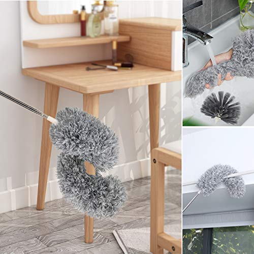 Abealv Telescoping Microfiber Duster Extendable Cobweb Duster, High Ceiling Stainless Steel Long Dusters,Scratch-Resistant Bendable Duster, 100 inches Extension Pole Cleaning Tools (Dark Gray)