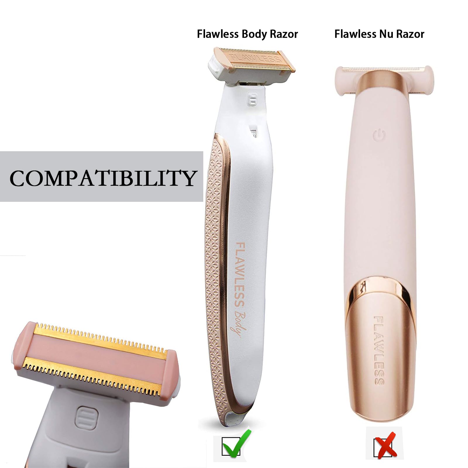 LinMei Razor Replacement Head Compatible for Finishing Touch Flawless Body Rechargeable Ladies Shaver and Trimmer with 3 Shaver Guide Combs, 2 Cleaning Brush, Bag