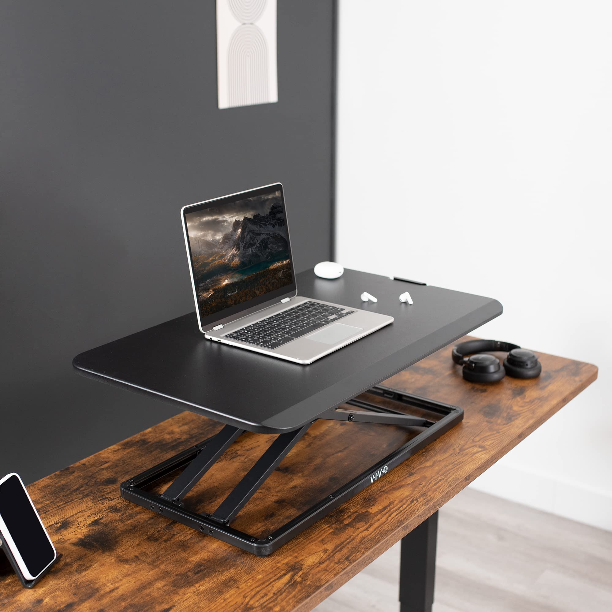VIVO Economy Single Top Height Adjustable 29 inch Standing Desk Converter, Sit Stand Tabletop Monitor and Laptop Riser Platform Workstation, DESK-V000U