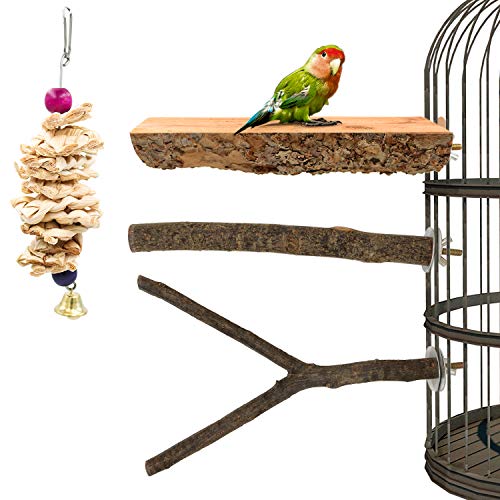3 Pack Apple Wood Bird Perch for Cage, Natural Wooden Parrot Perch Stand Platform Exercise Climbing Paw Grinding Toy Playground Accessories for Parakeet, Conure, Cockatiel, Budgie, Lovebirds (H01)