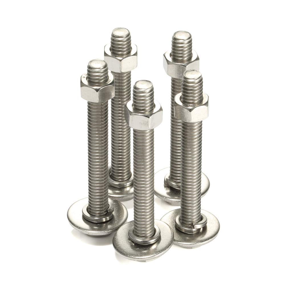 1/4-20 x 3 Hex Head Cap Screws Bolts and Nuts, Flat Washers, Spring Washers, Stainless Steel 18-8 (304), 10 Sets