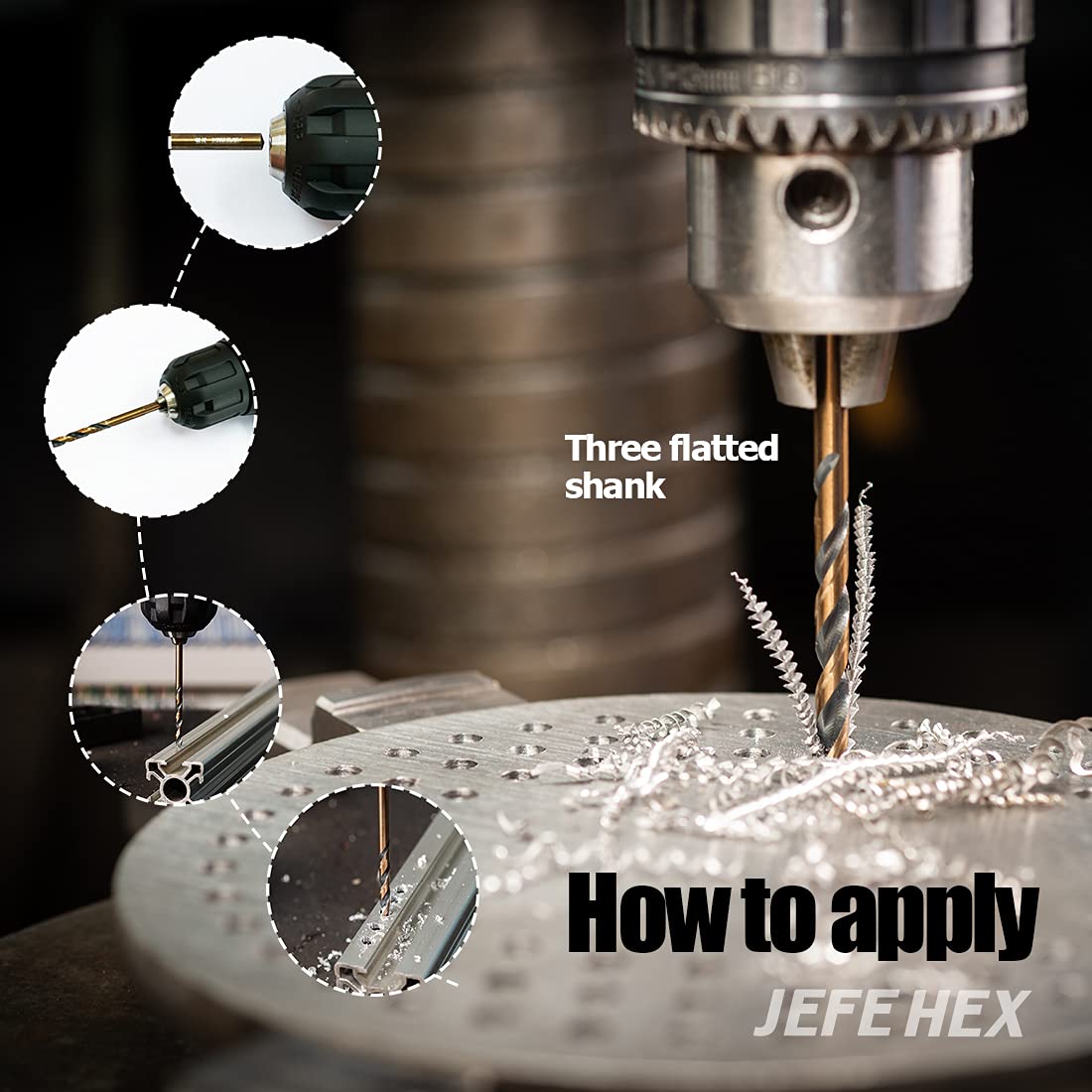 1/4" High Speed Steel Black & Gold Coated Drill Bit, Jobber Length with 3-Flat Shank, 135 Degree Split Point. Ideal for Steel, Wood and Plastics. Suitable for DIY & General Purpose Usage. (3 pcs)