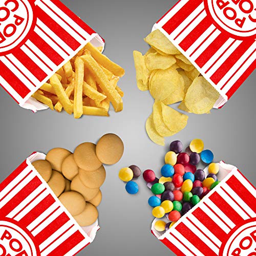[250 Pack] Popcorn Bags 2 oz - Disposable Paper Popcorn Container, Red and White Striped Leak Proof Flat Bottom for Movie Night Snacks, Concessions, Birthday Party, Circus Carnival Decorations
