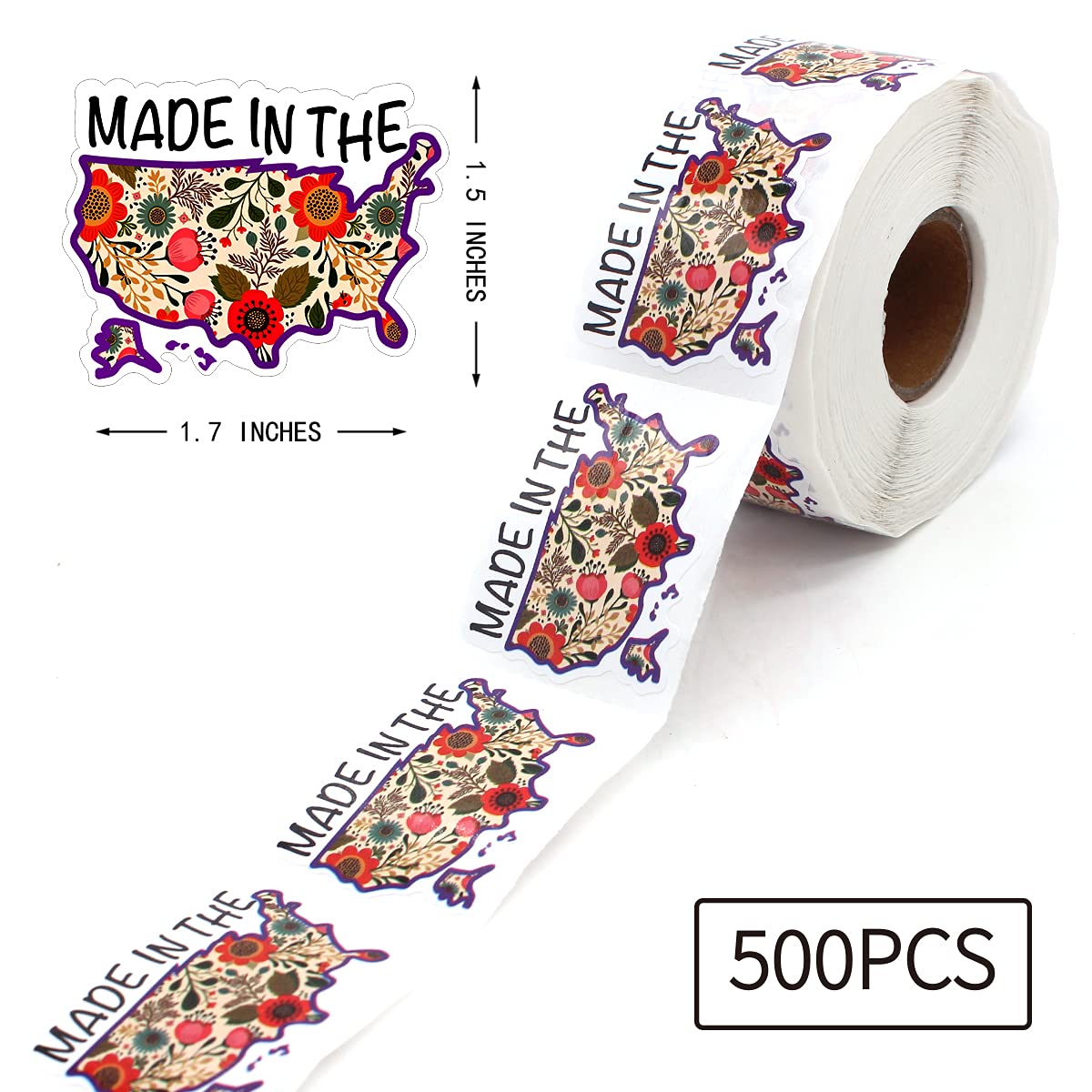 Littlefa 1.5” Made in The with America Map Design Stickers,Thank You Stickers,Bakeries Stickers,Handmade Stickers,Small Business Stickers, Envelopes Stickers, Gift Bags Packaging 500 PCS