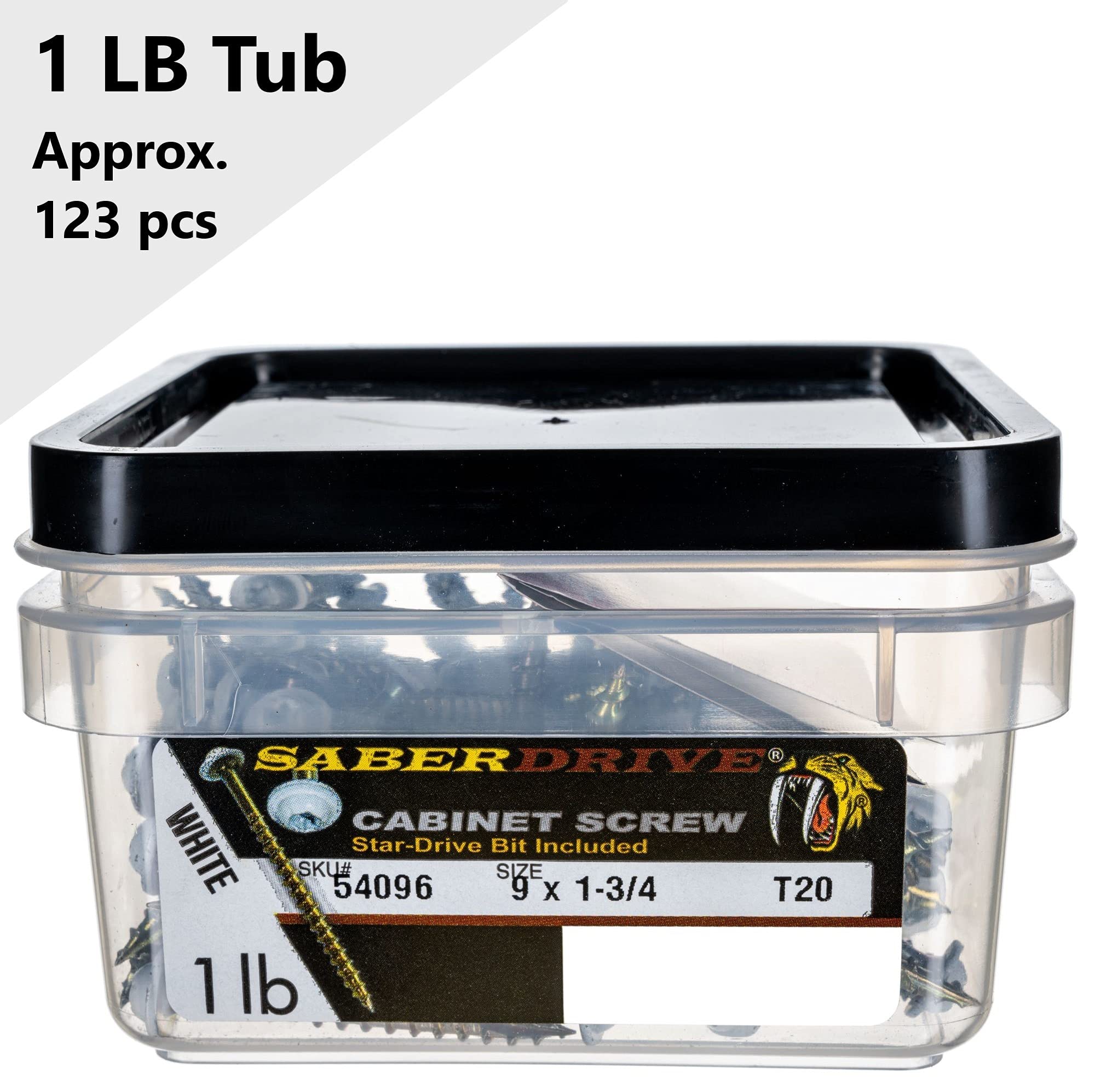 #9 x 1-3/4" Saberdrive White Cabinet Screws 1 LB, Approx. 123 Pieces, Durable Wood Screws, Serrated Thread for Secure Fastening, Avoid Cam Out