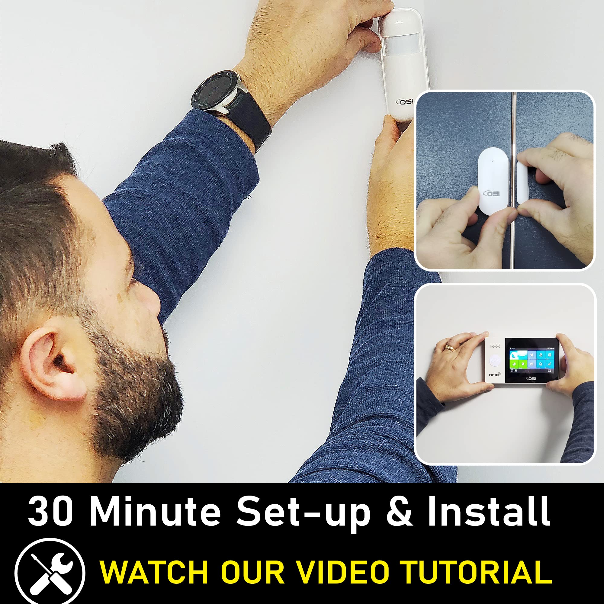 【OSI WIRELESS WIFI SMART HOME SECURITY DIY ALARM SYSTEM-14 PIECE (GEN 1)】DIY Home Wi-Fi Alarm Kit w/Motion detector,Notifications w/app,door/window sensor, siren,Compatible with Alexa,NO Monthly Fees