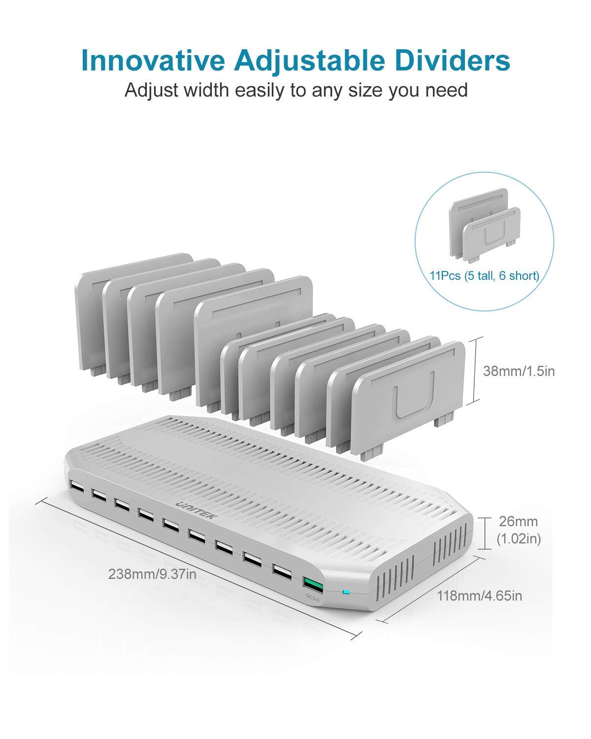 [Bundle] 4-Port USB 3.0 Hub Long Cable 48-inch with Micro USB Charging Port & QC3.0 Charging Station for Multiple Devices
