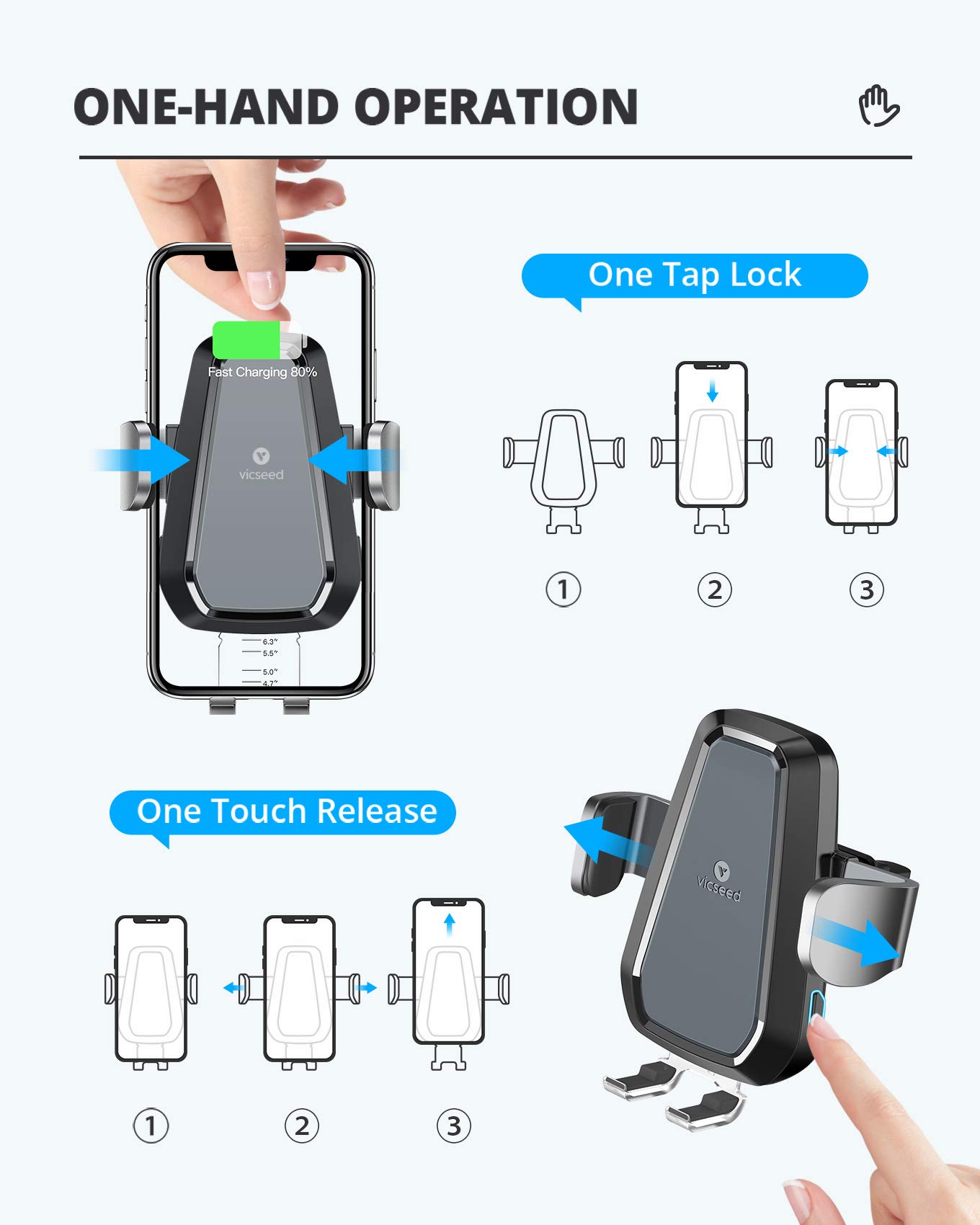[Military-Grade Quality] VICSEED Wireless Car Charger Mount, Auto-Clamping Qi Fast Charging CD Phone Holder for Car Wireless Charger, Wireless Car Charger Vent Mount for iPhone 13 Pro Max S21 etc
