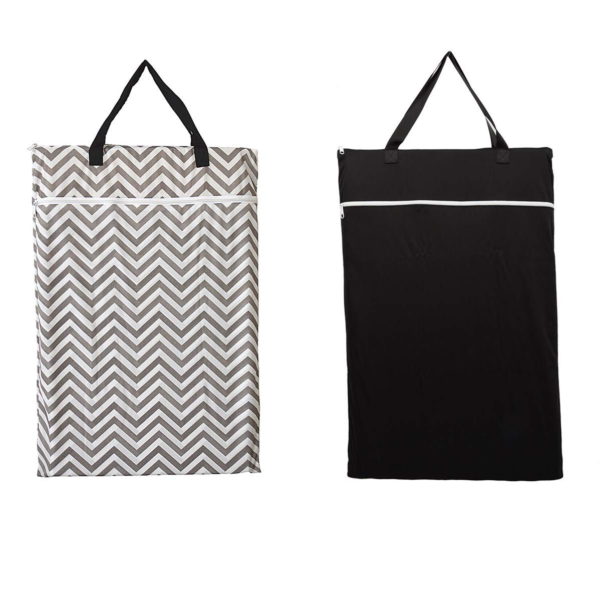 Sigzagor 2 Pack Large Hanging Wet Bags Laundry Pail Bags Cloth Diapers Reusable (Grey Chevron)