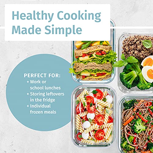 [4-Pack 28oz] Glass Food Storage Containers with Locking Lids - Glass Meal Prep Containers with Lids - Lunch Bento Boxes - 1 Compartment - 4pk Box Set - Transparent Lids - BPA Free and Dishwasher Safe