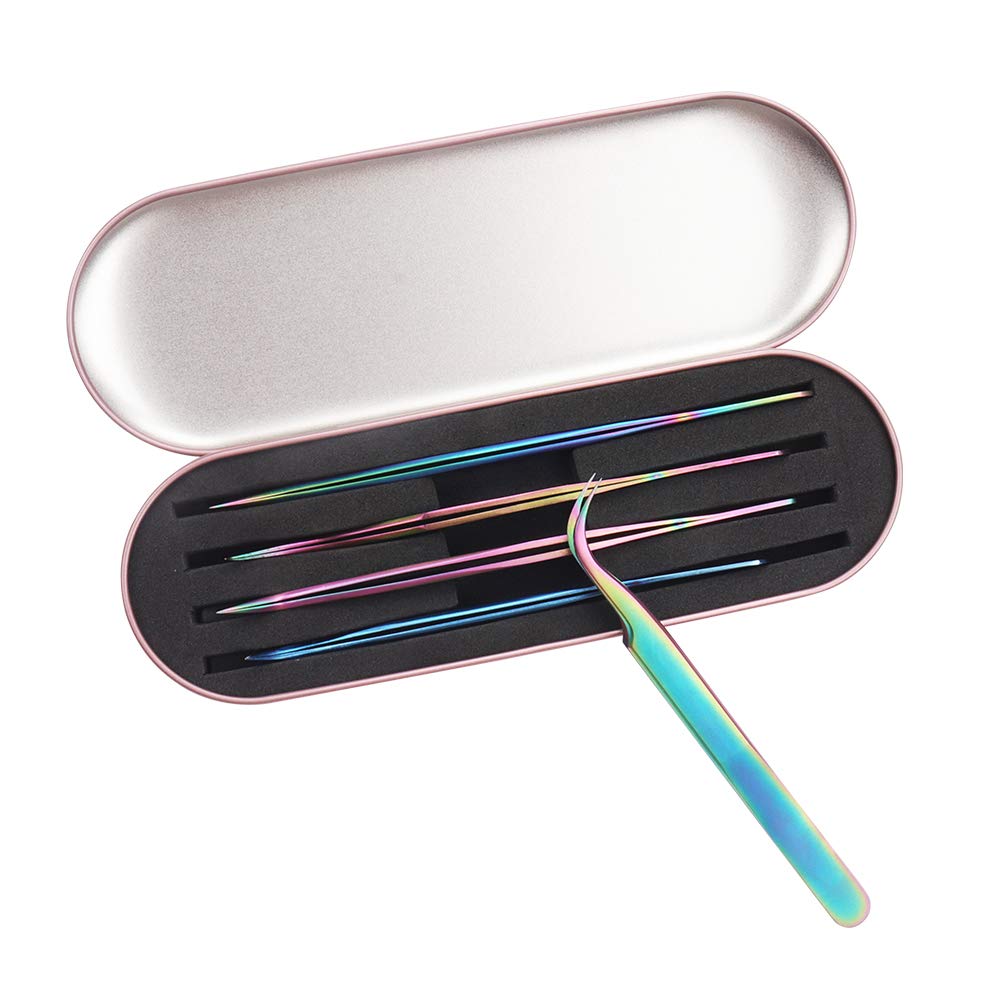 1 Pc Eyelash Extension Tweezers Storage Case Professional Travel Small Box Portable Tin Holder Container for Tweezer, Pink