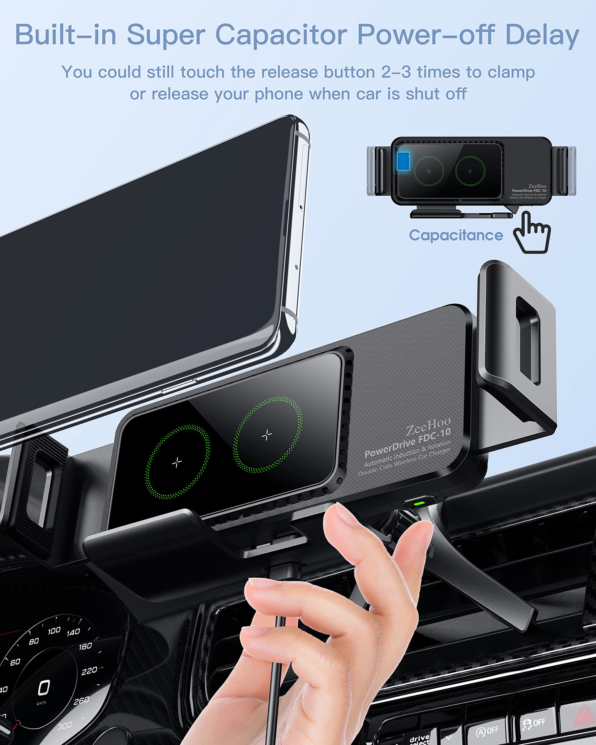 [Dual Coils] Wireless Car Charger, ZeeHoo 15W Fast Charging Auto-Clamping Car Mount, Qi Air Vent Phone Holder for Samsung Galaxy Z Fold/Flip 4 3 5G/S22/S21,iPhone 14 13 Pro Max, Google Pixel 6 Pro