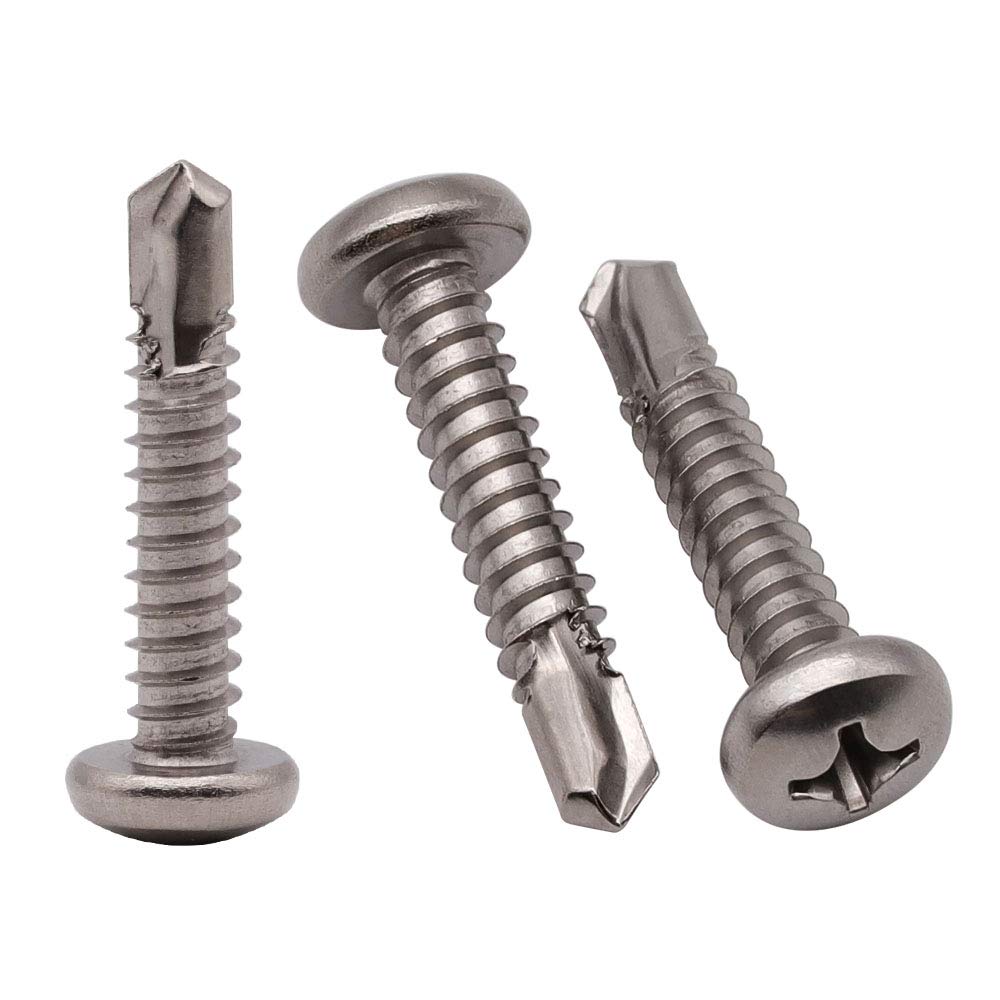 #8 x 3/4" (100 pcs) Pan Head Self Drilling Screws for Metal, Phillips Drive Self Tapping, Sheet Metal Tek Screws, 410 Stainless Steel, Full Thread, No Pre-drilled Needs