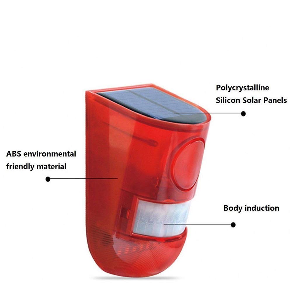 Solar Powered Sound Security Alarm Strobe Light, 6 LED Motion Sensor Strobe Alarm Outdoor Alarm Siren Home Security System, 110dB Loud Siren for Home Villa Farm Hacienda Apartment Outdoor Yard Garden