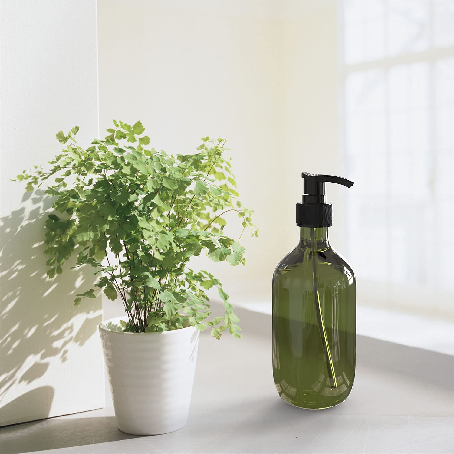 10 oz Pump Bottle Plastic Pump Lotion Dispenser Empty Bottle, Amber and Green 6 Pack, for Shampoo Lotion Body Wash.