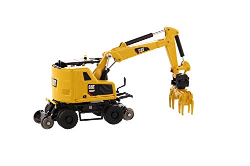 1:87 Caterpillar M323F Railroad Wheeled Excavator, Safety Yellow Color β HO Series by Diecast Masters β 85612 (Comes with 3 Interchangeable Work tools: Ballast Tamper, Rail Clamshell, and Bucket
