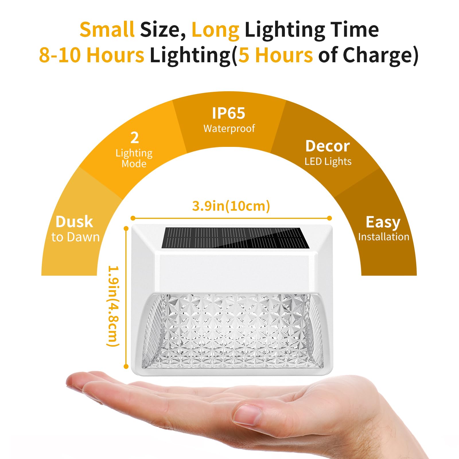 (8 Pack, 20LM) Stay on Solar Outdoor Lights from Dusk to Dawn, 2 Modes: Warm White/Cool White, IP65 Waterproof Solar Powered LED Light for Fence Deck Step Yard Stair Garden Decorative, Wall Mount