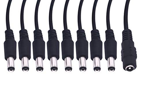 Xwell DC Power Splitter Cable 1 Female to 8 Male Wire Y Adppter 5.1mm X 2.1mm for CCTV Security Cameras and LED Strip Lights