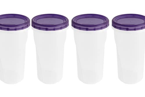 [48 Oz - Purple - 4 Pk] Large Deli Food Storage Screw And Seal Containers 48 Oz Stackable Reusable Mirowave Dishwasher Safe Quality Plastic Twist Cap Canisters 4 Pack