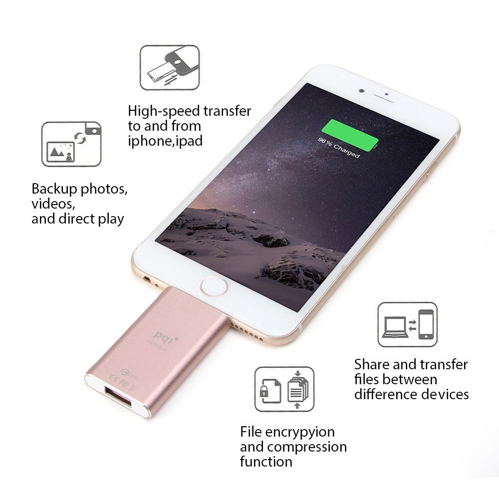 [Apple Mfi] Iconnect 16 GB Mobile Flash Drive w/ Lightning Connector for iPhones, iPads, iPod Mac & PC USB 3.0 (Rose Gold)