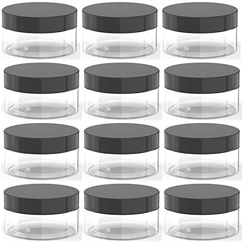 1 Ounce Plastic Cosmetic Jars Leak Proof Clear Container with Lid for Cream, Lotion, Powder, ointment, etc, 12 Pcs.