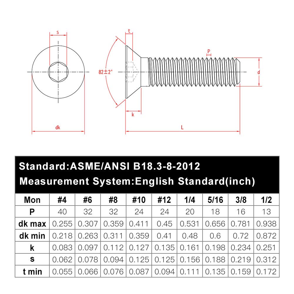#10-24 x 1/2" Flat Countersunk Head Socket Cap Screws, 304 Stainless Steel 18-8 SS, Full Machine Thread Coverage, Allen Hex Drive, 50 PCS
