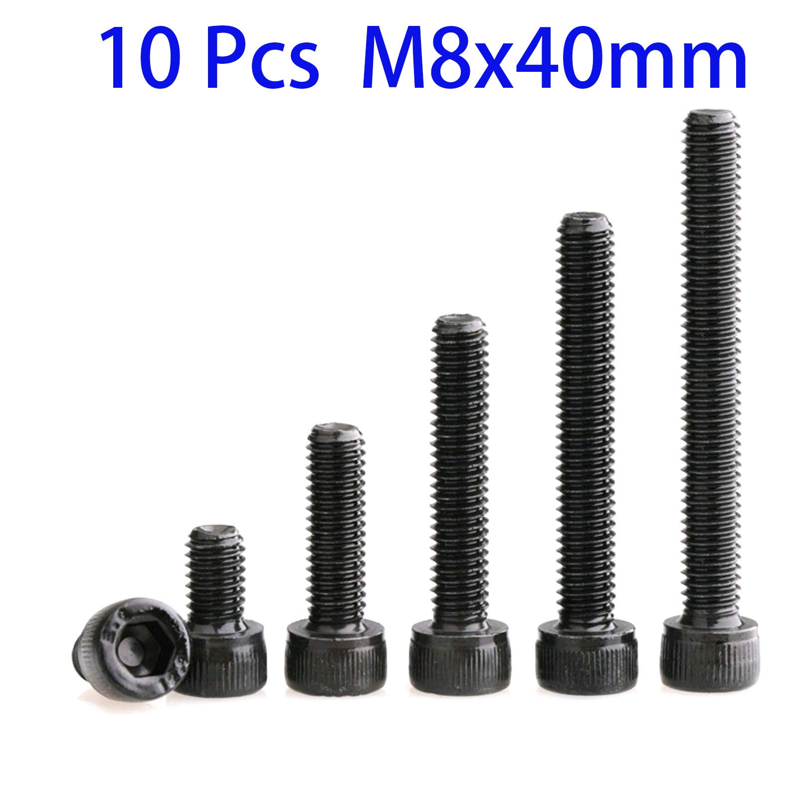 10 Pcs M8-1.25 x 40mm Hex Socket Head Cap Screws, 12.9 Grade Alloy Steel, Allen Socket Drive, Black Oxide Finish, Machine Thread，Full Thread （10 Pcs M8-1.25 x 40mm）