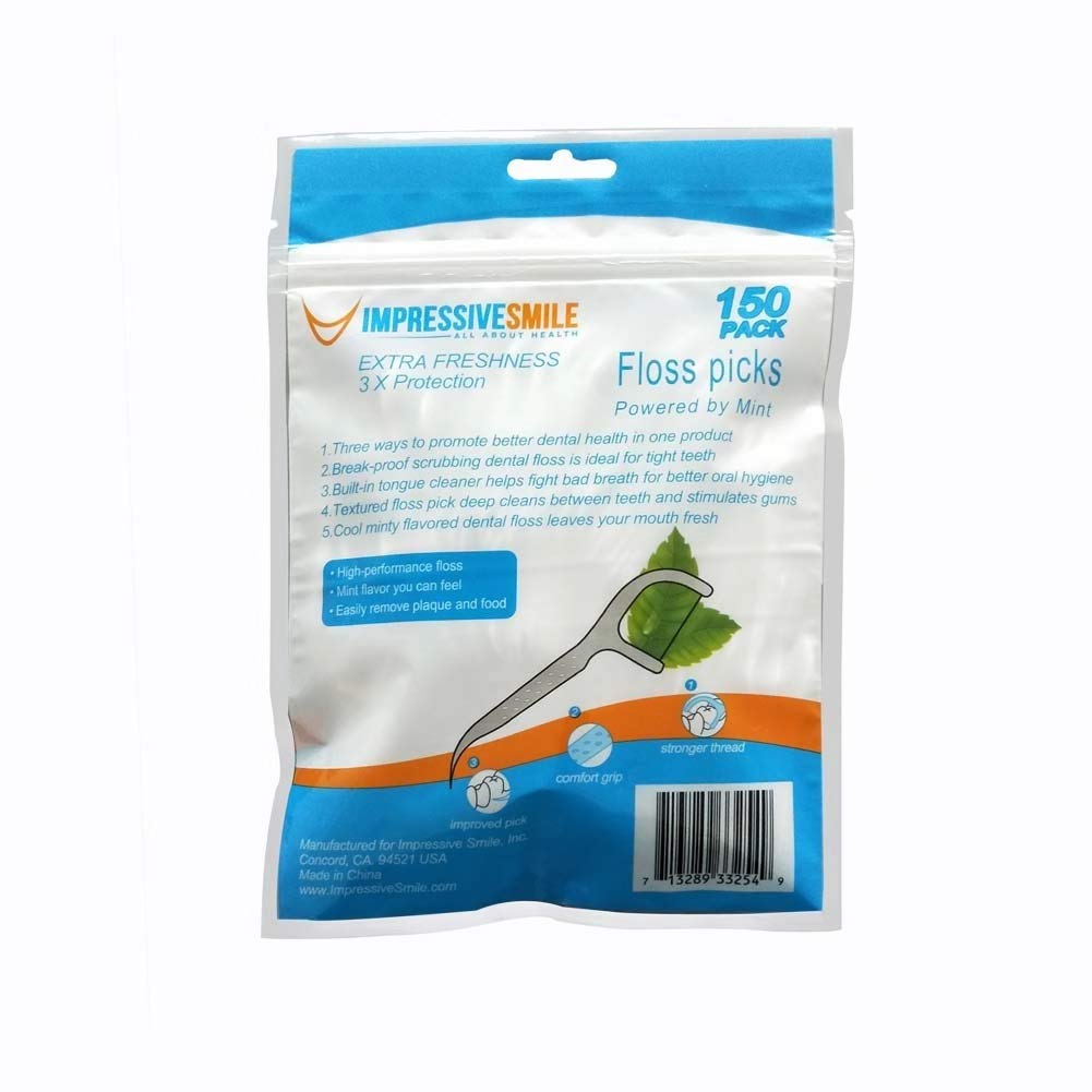 Impressive Smile Floss Picks Mint Flavor | Extra Strong | 150-Count | 1-Pack
